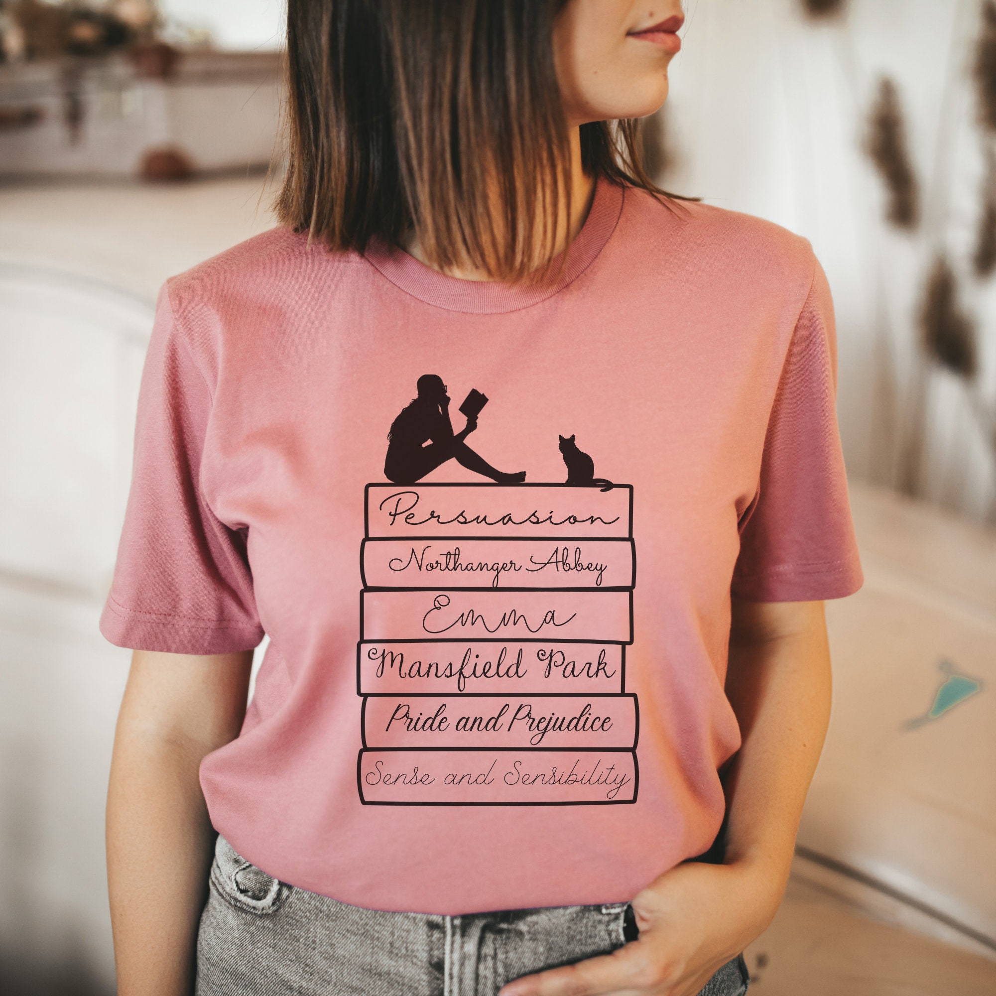 Jane Austen Book Stack Shirt, Jane Austen Gifts, Book Nerd Shirt, Gift ...