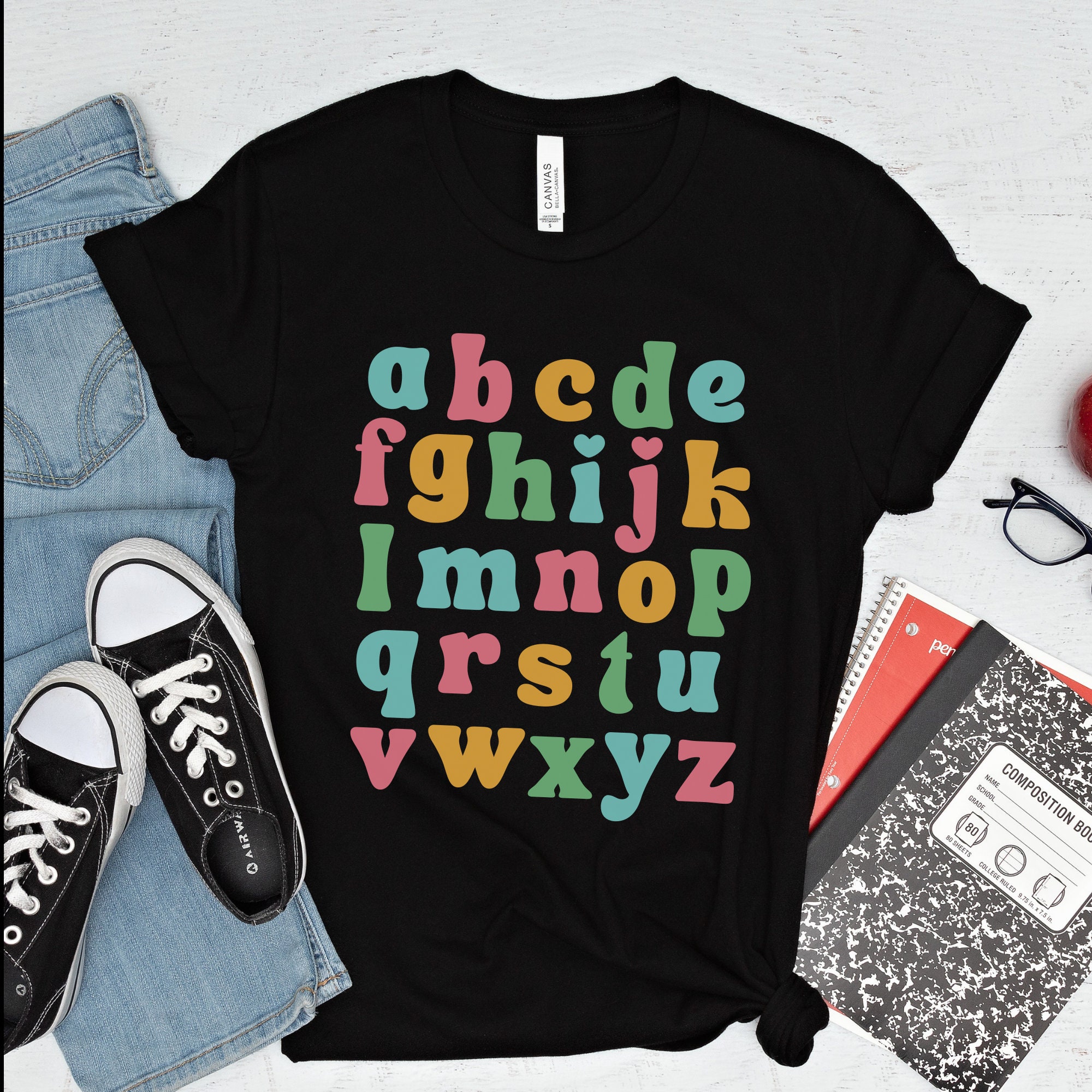 Retro Bright Alphabet Shirt, ABC Teacher Shirts, Back to School Gift ...
