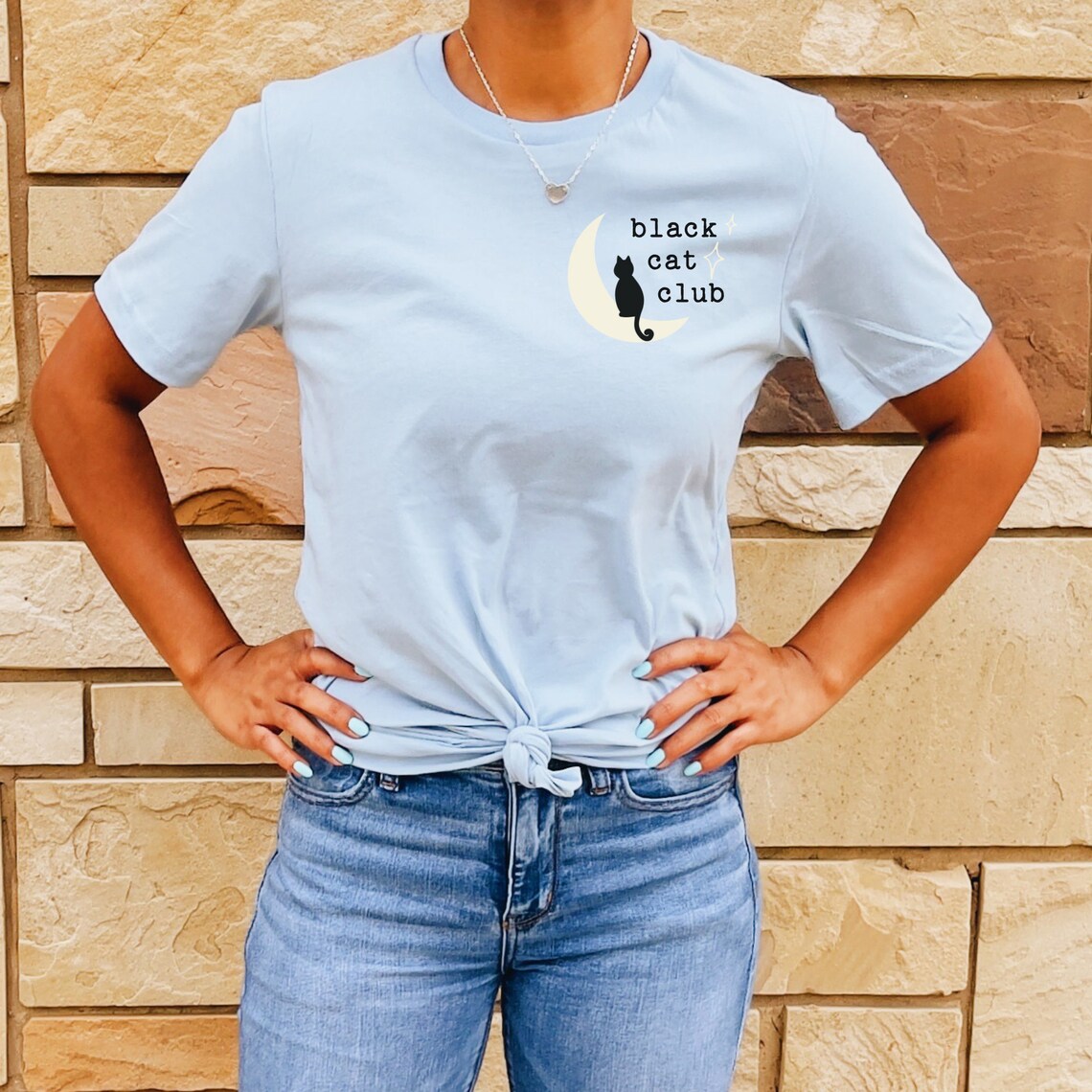 Black Cat Club Pocket Design T-shirt Black Cat Moon Tee Gift - Etsy