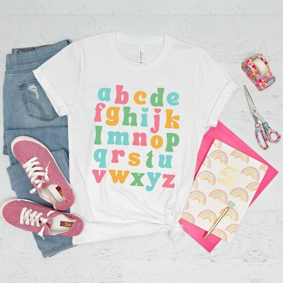 Retro Bright Alphabet Shirt ABC Teacher Shirts Back to - Etsy
