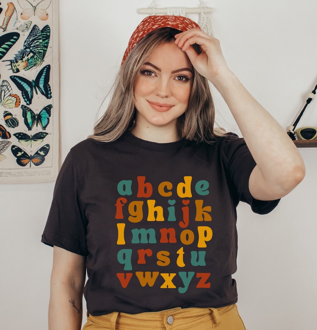 Retro Alphabet Teacher Shirt, ABC Crew Neck Cotton Tee - Etsy