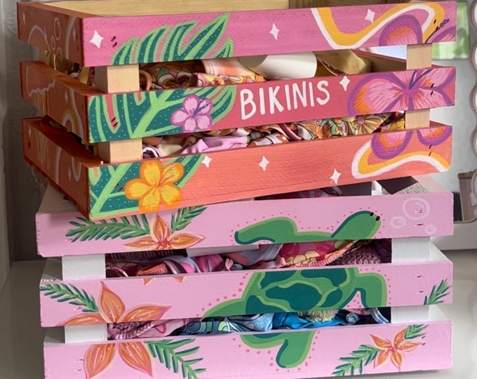 Customized Small Bikini Box, Handmade Crate, Bathing Suit Organization ...