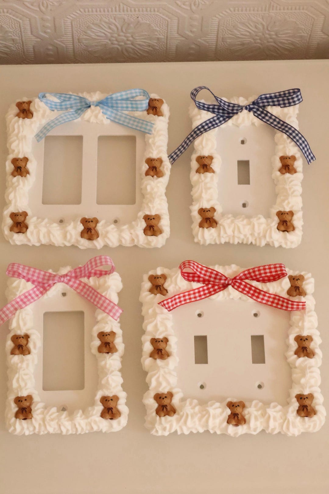 Teddy Bear Gingham Bow Outlet Plate Cover (multiple Colors) - Etsy