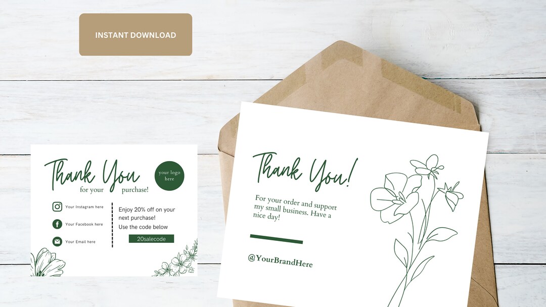 Tarjeta de agradecimiento IMPRIMIBLE A DOBLE CARA Floral - Etsy México