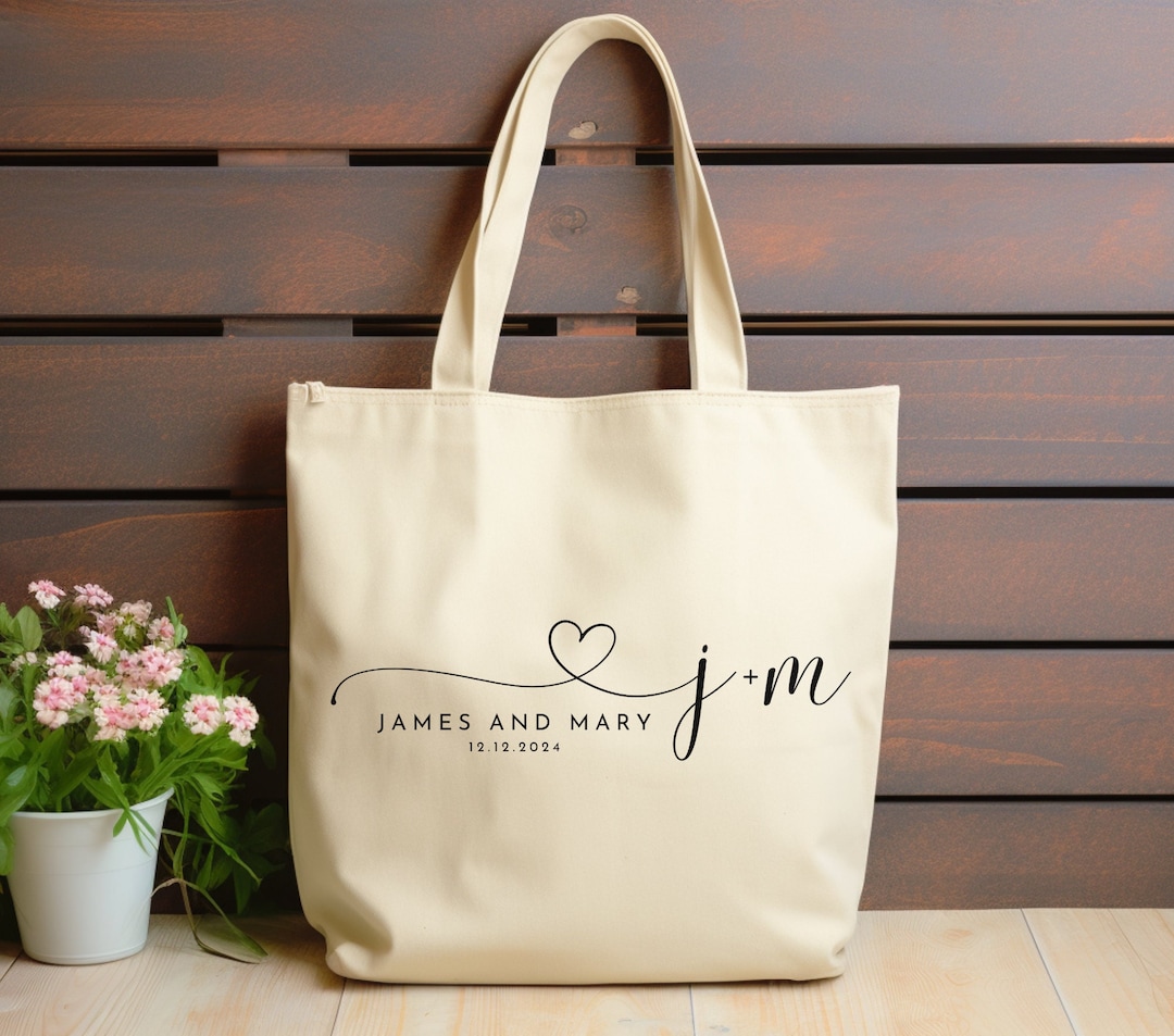 Personalized Wedding Canvas Tote Bag | Bride Groom Bachelorette ...