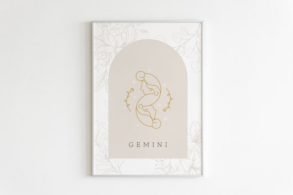 Prints Wall Décor Home Décor Gemini Wall Art Astrology Zodiac Printable ...