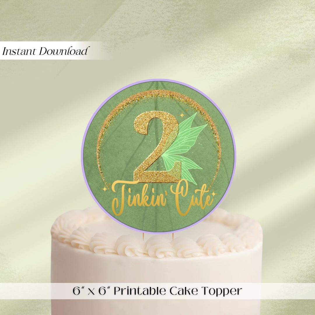 Two Tinkin Cute 2nd Birthday Party Cake Topper, Fairy Bday Theme Decor ...