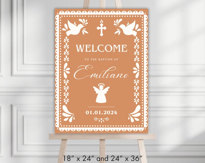 Papel Picado Baptism Welcome Sign, Editable Digital Printable Template ...
