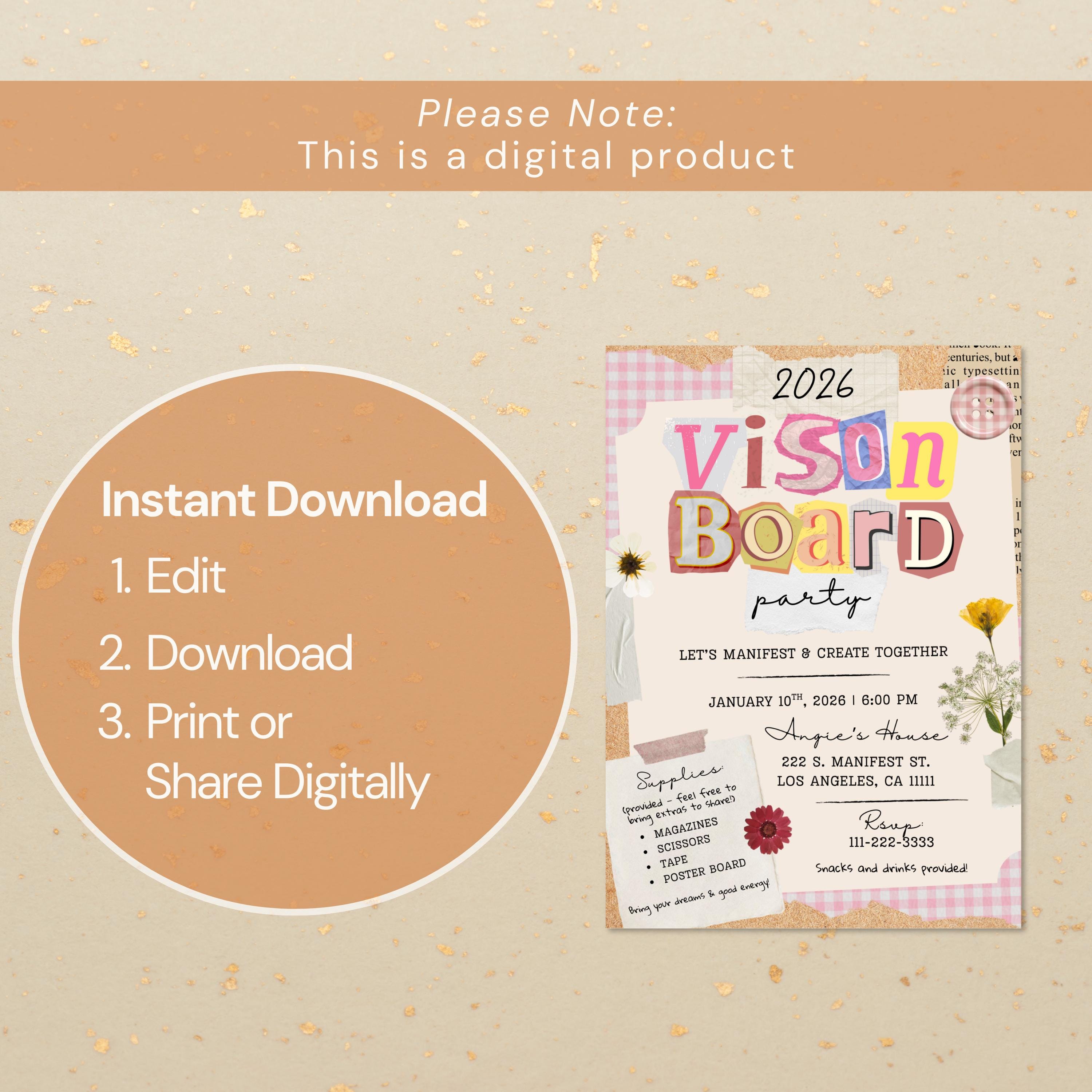 Cottagecore Vision Board Party Invitation | New Year Gathering Invite ...