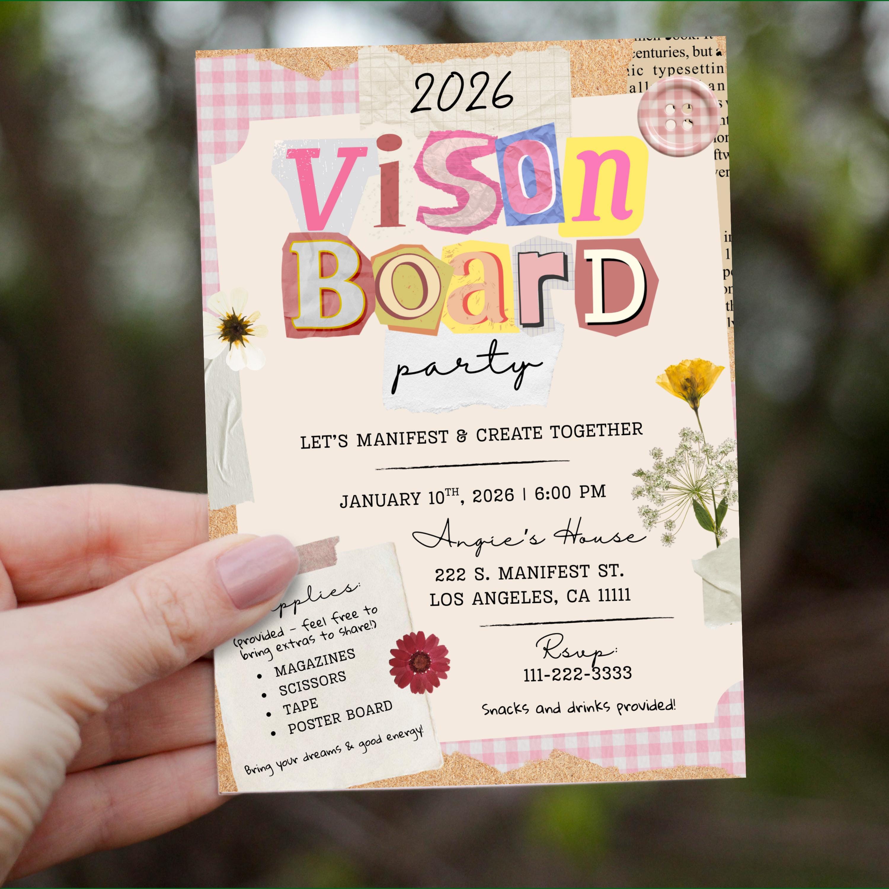 Cottagecore Vision Board Party Invitation | New Year Gathering Invite ...