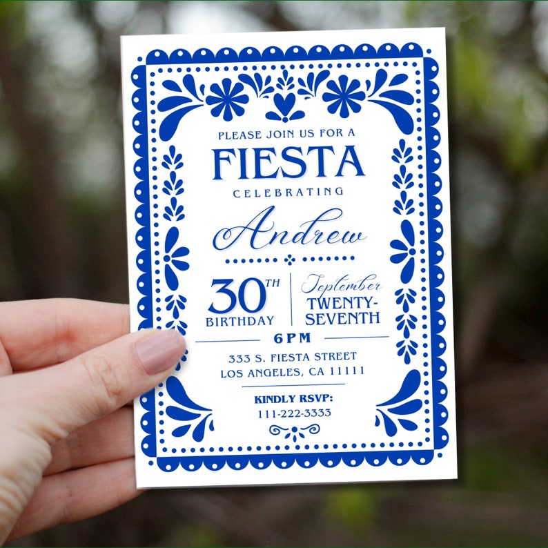 Blue Talavera Birthday Party Invitation Invite, Mexican Fiesta Theme ...
