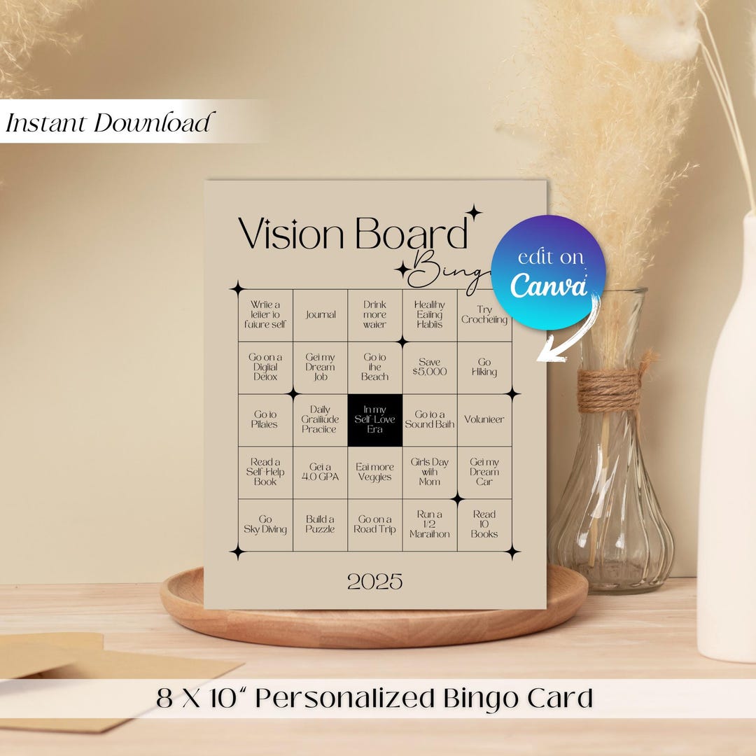 Vision Board 2025 Bingo Card Custom Personalized Printable Template ...