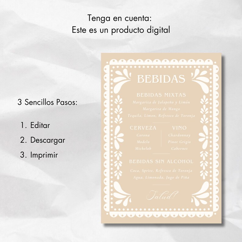 Papel Picado Wedding Bar Menu Editable Digital Printable Instant ...