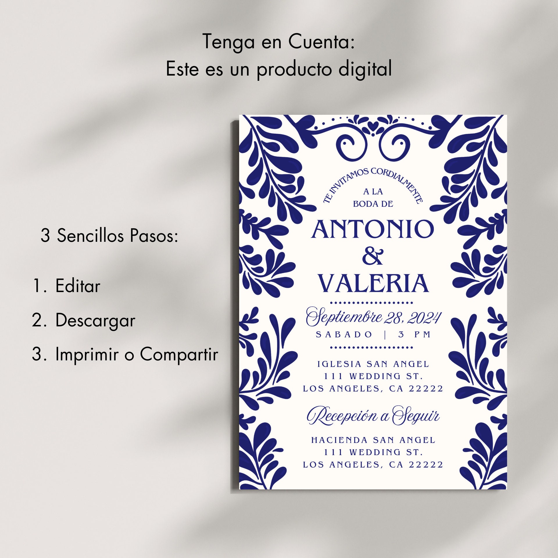 Blue Talavera Wedding Invitation Invite, Editable Digital Printable ...