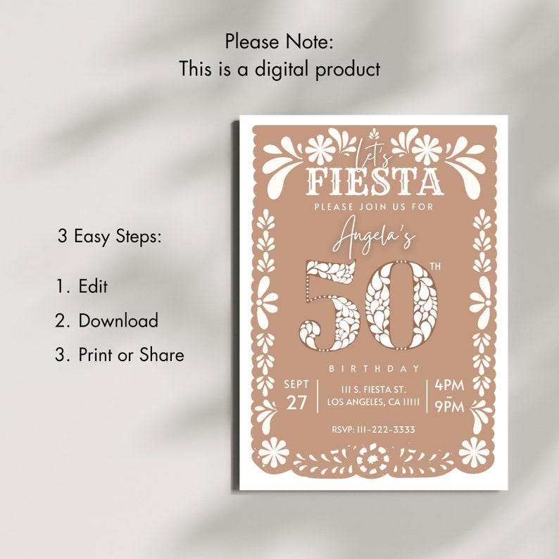 Papel Picado Lets Fiesta Birthday Party Invitation Invite, Neutral ...