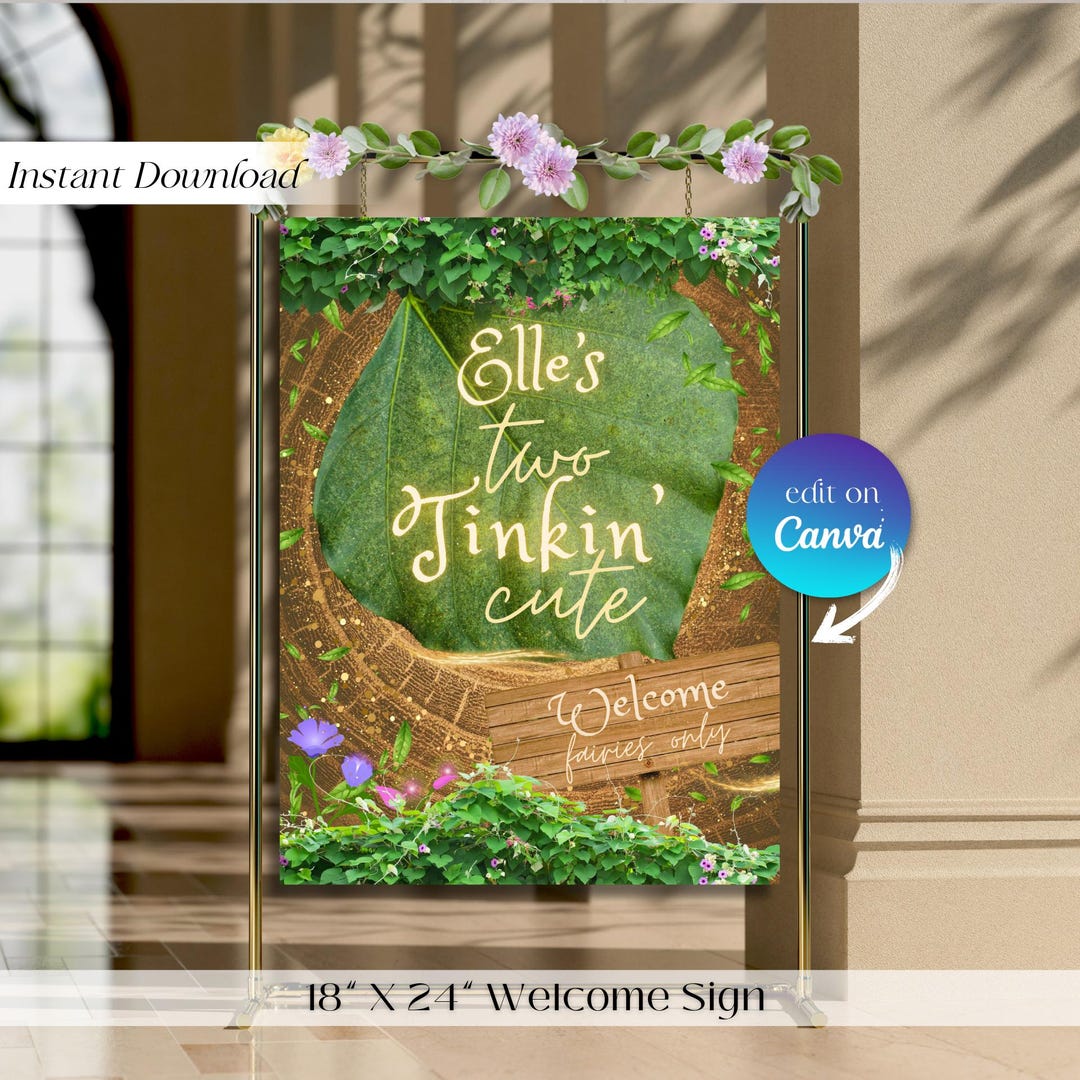Two Tinkin’ Cute Birthday Welcome Sign Template, Editable Custom ...