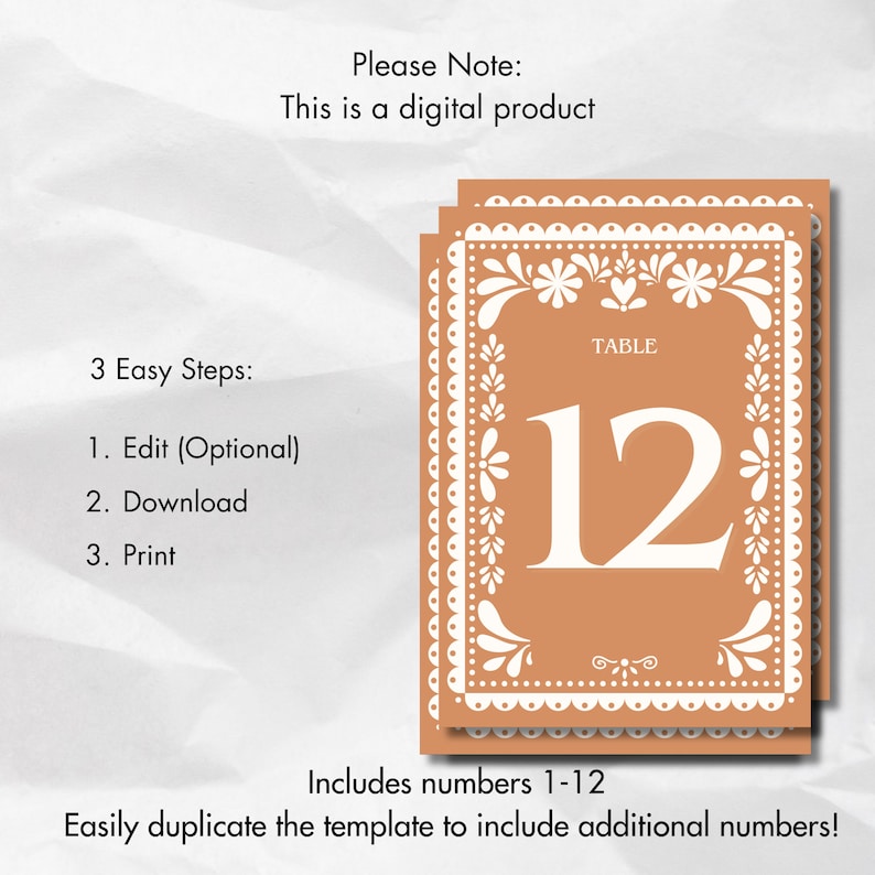 Papel Picado Wedding Table Numbers, Editable Digital Printable Instant ...