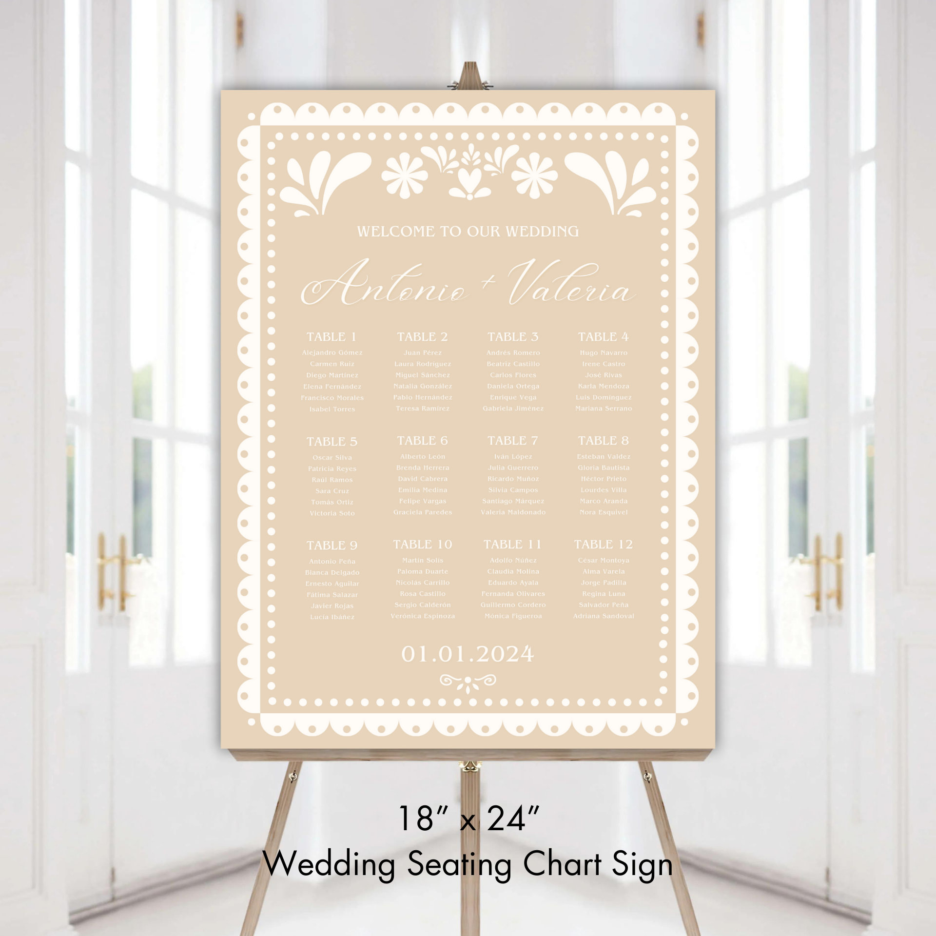 Papel Picado Wedding Seating Chart Sign, Editable Digital Printable ...