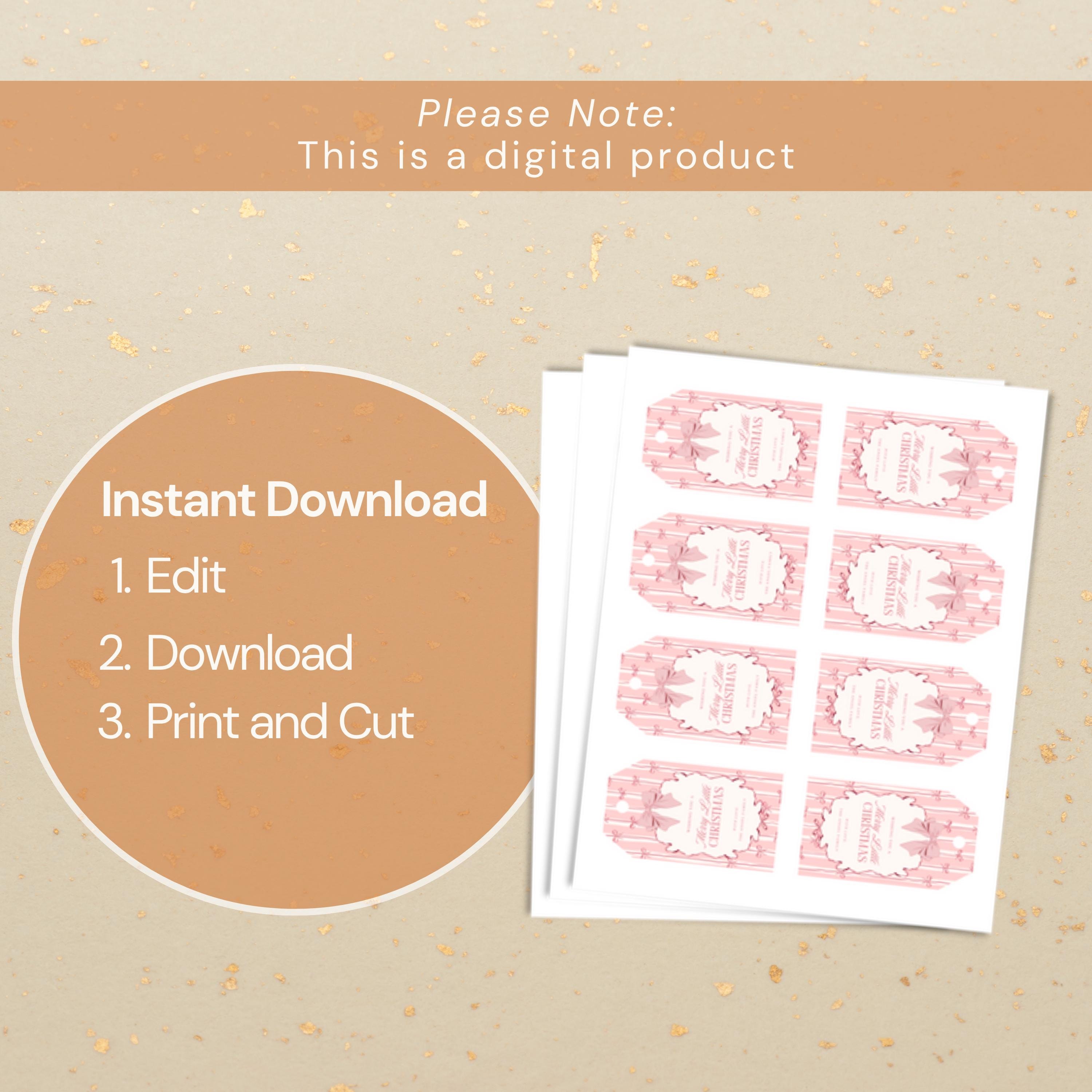 Coquette Christmas Gift Tags | Pink Bow Holiday Tags | Editable ...