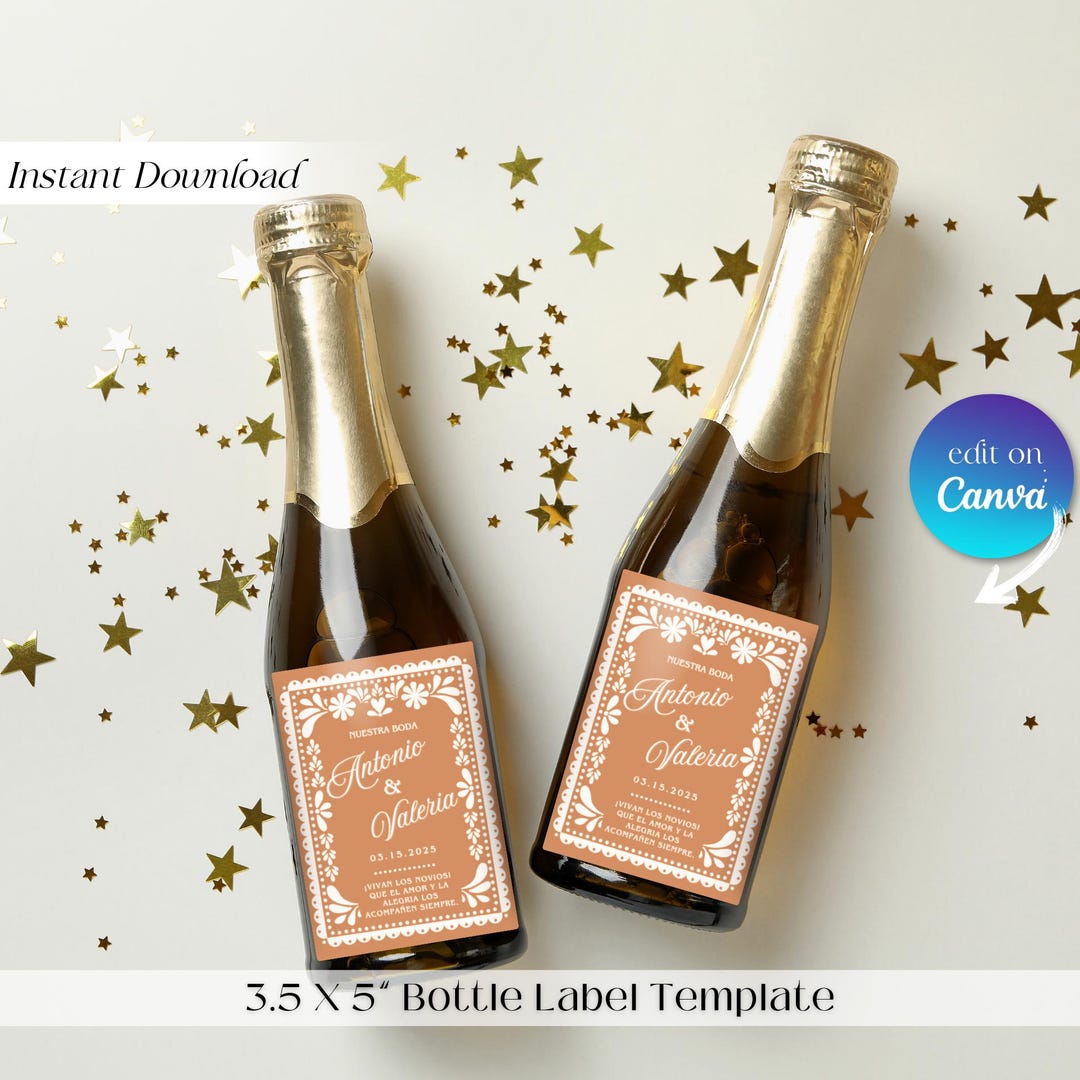 Wedding Bottle Papel Picado Label Template, Custom Printable Decor ...