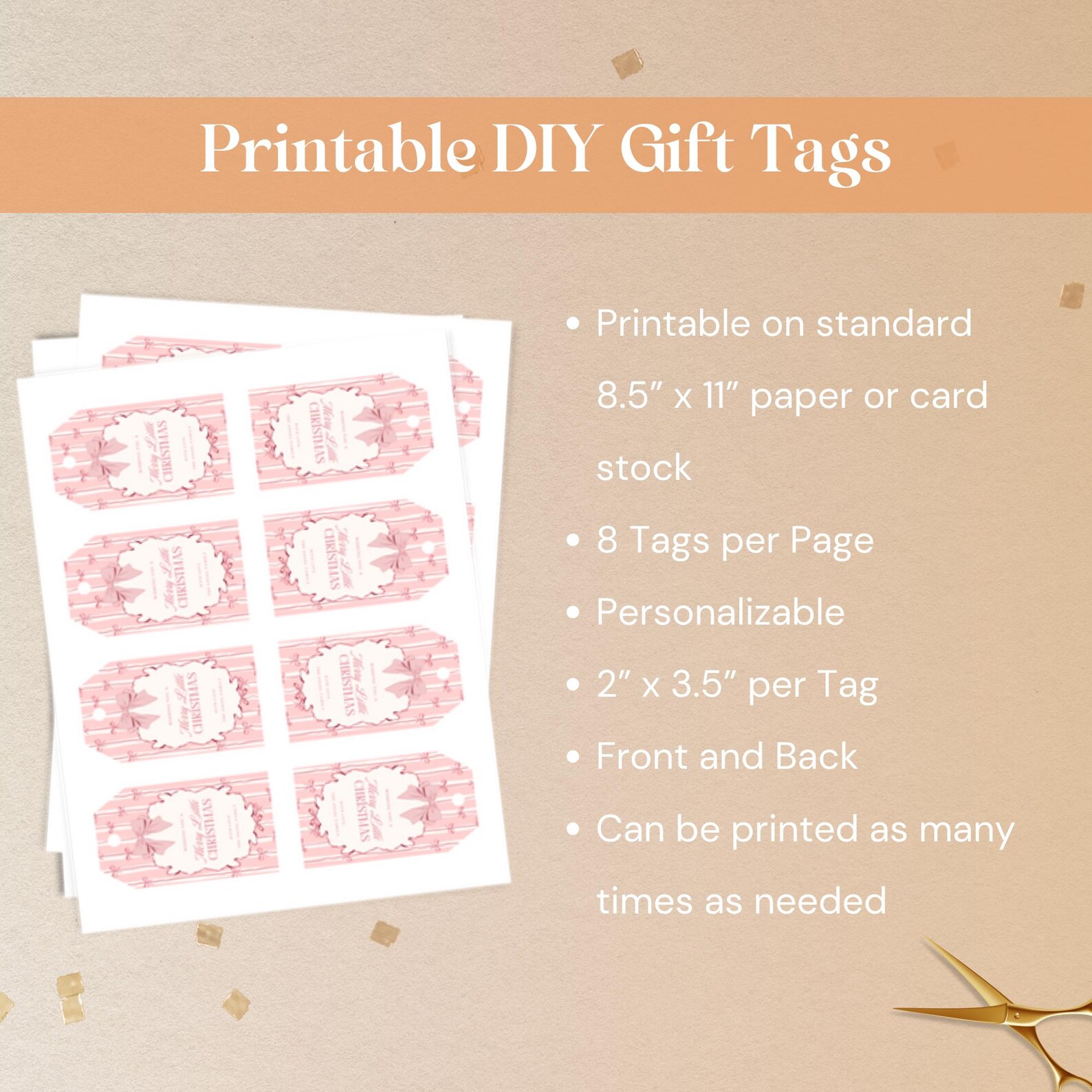 Coquette Christmas Gift Tags | Pink Bow Holiday Tags | Editable ...