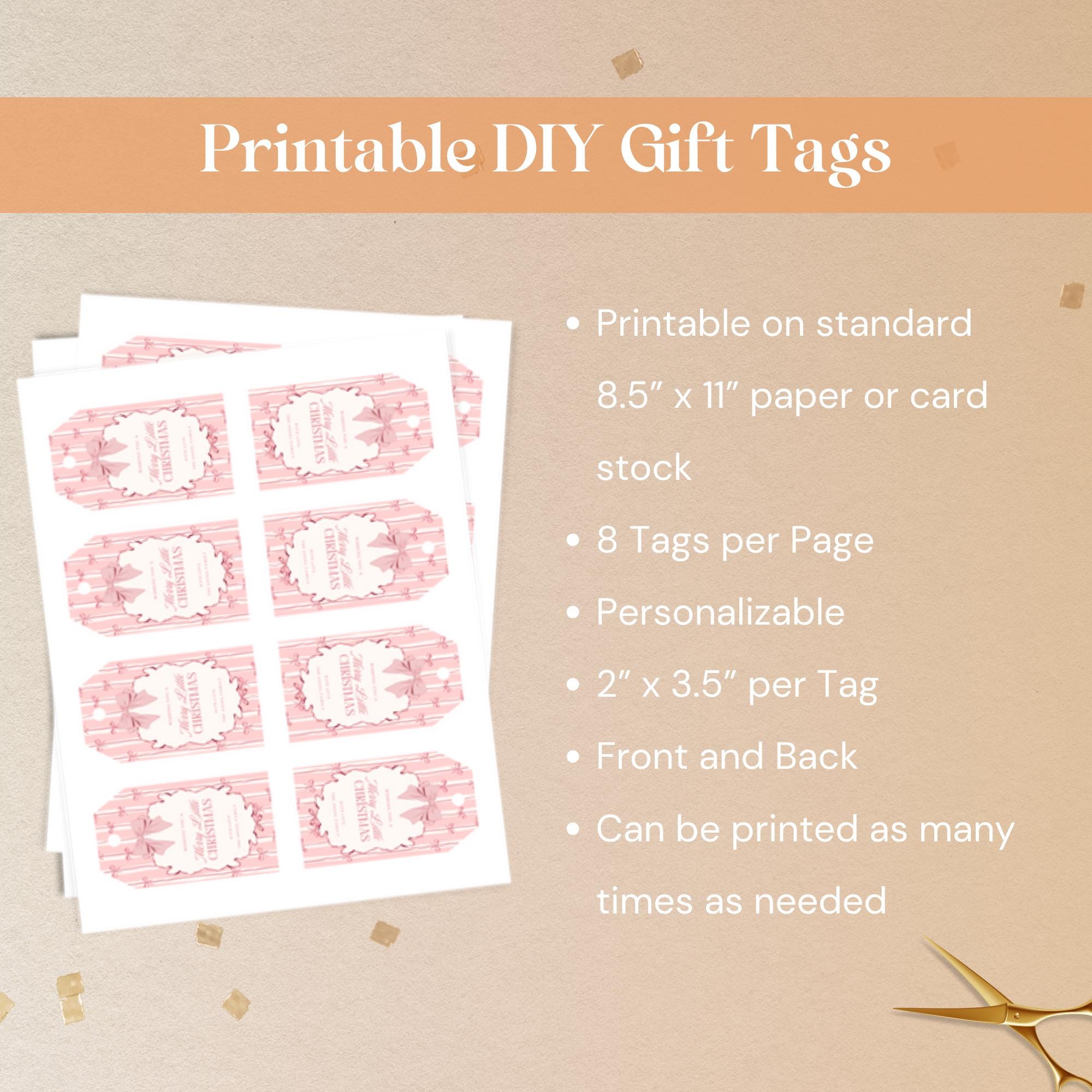 Coquette Christmas Gift Tags | Pink Bow Holiday Tags | Editable ...