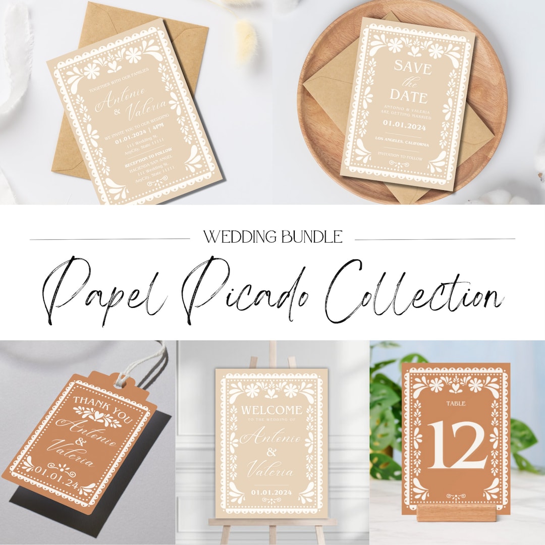 Papel Picado Wedding Bundle, Invitation, Save the Date, Thank You Tags ...
