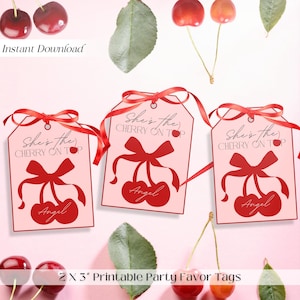 Cherry on Top Party Favor Tags, Cherries Theme Decor, Digital Custom ...