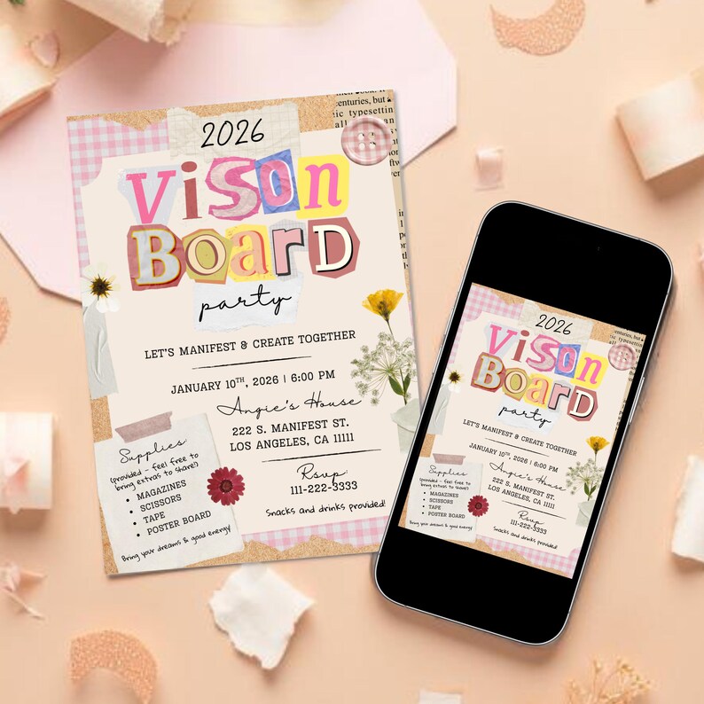 Cottagecore Vision Board Party Invitation | New Year Gathering Invite ...