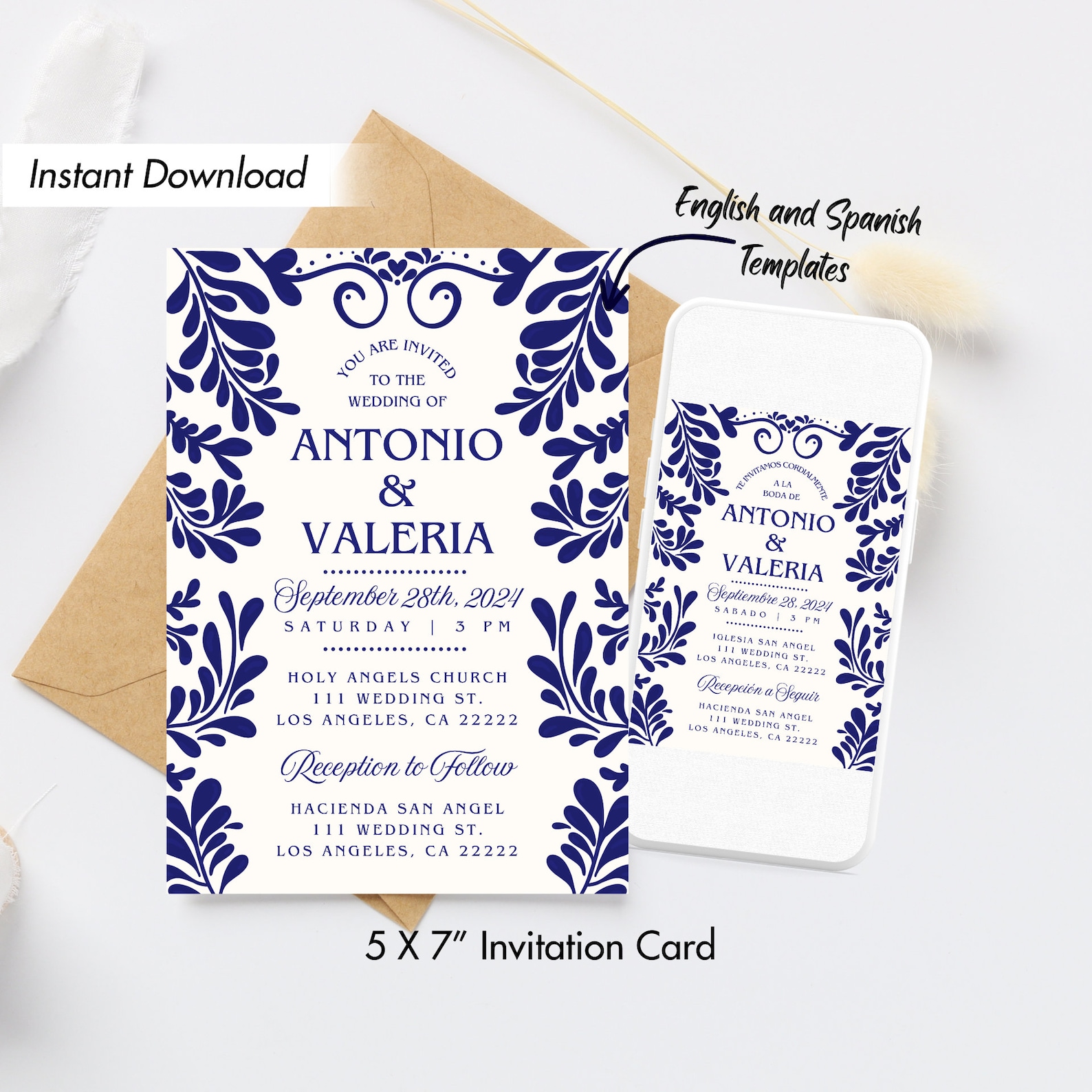Blue Talavera Wedding Invitation Invite, Editable Digital Printable ...