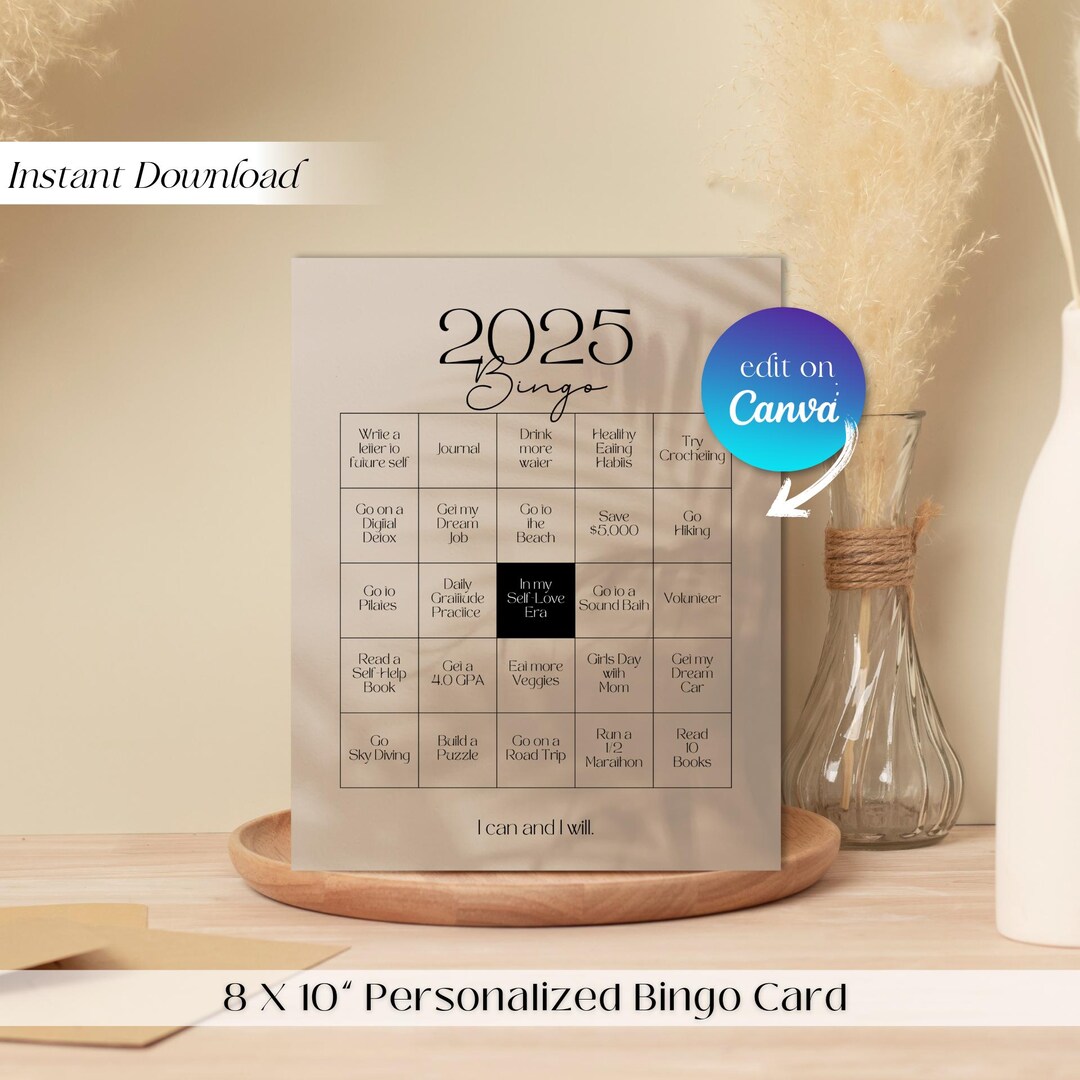 Vision Board 2025 Bingo Card Custom Personalized Printable Template ...