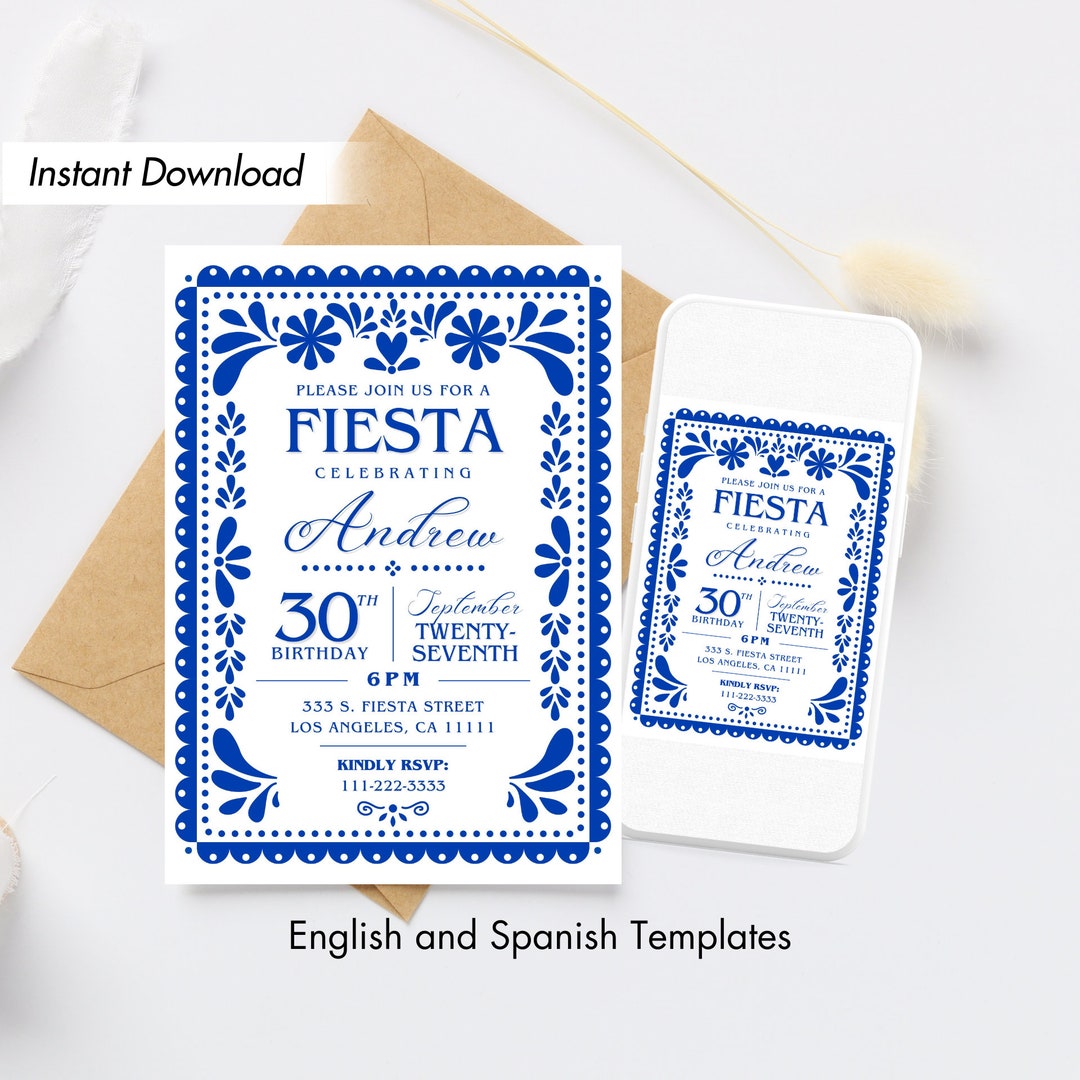 Blue Talavera Birthday Party Invitation Invite, Mexican Fiesta Theme ...