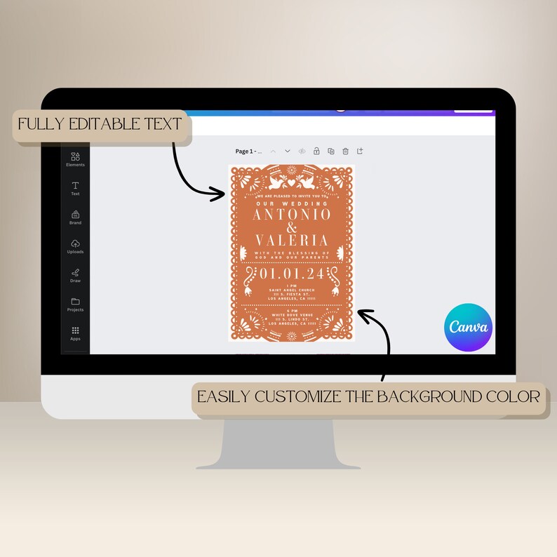 Papel Picado Wedding Invitation Invite, Editable Digital Printable ...