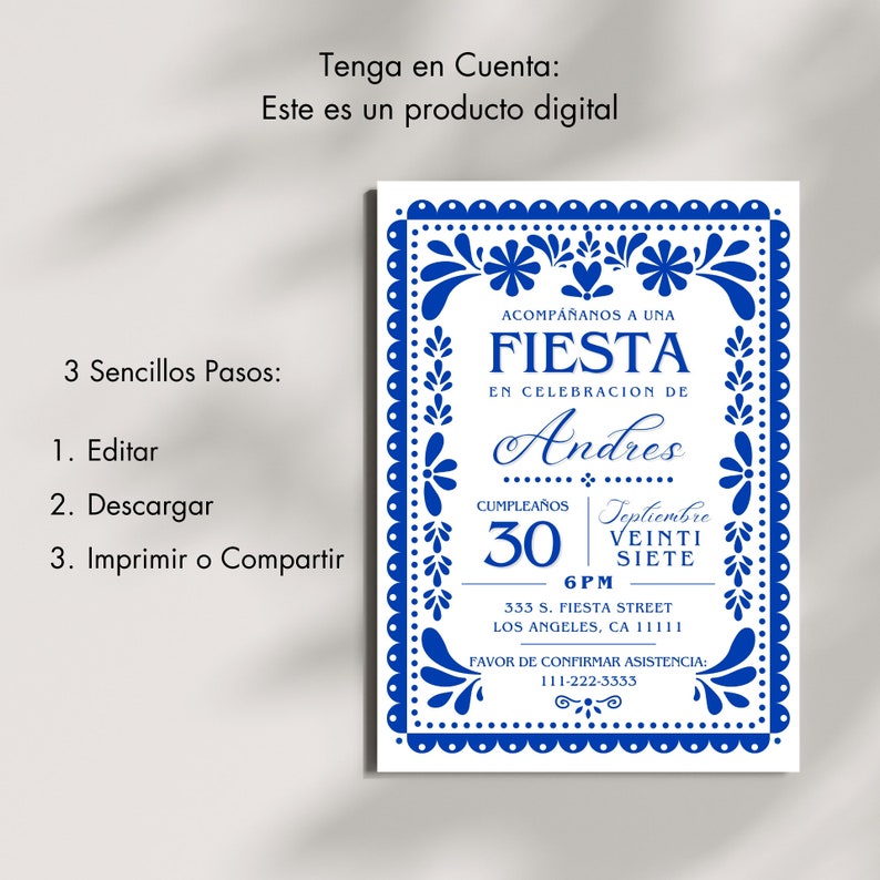 Blue Talavera Birthday Party Invitation Invite, Mexican Fiesta Theme ...