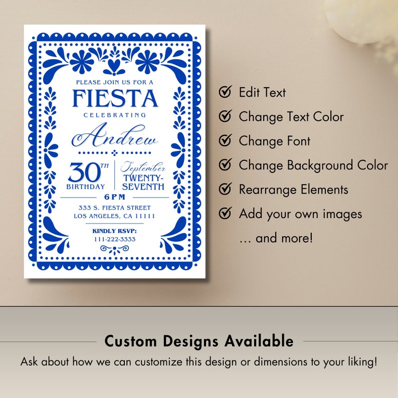 Blue Talavera Birthday Party Invitation Invite, Mexican Fiesta Theme ...