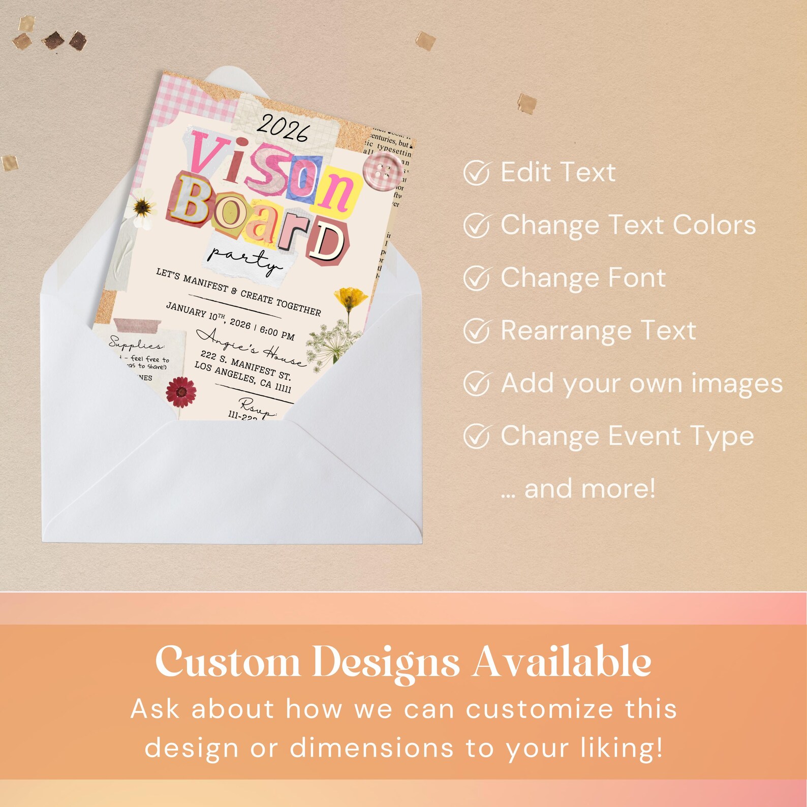 Cottagecore Vision Board Party Invitation | New Year Gathering Invite ...