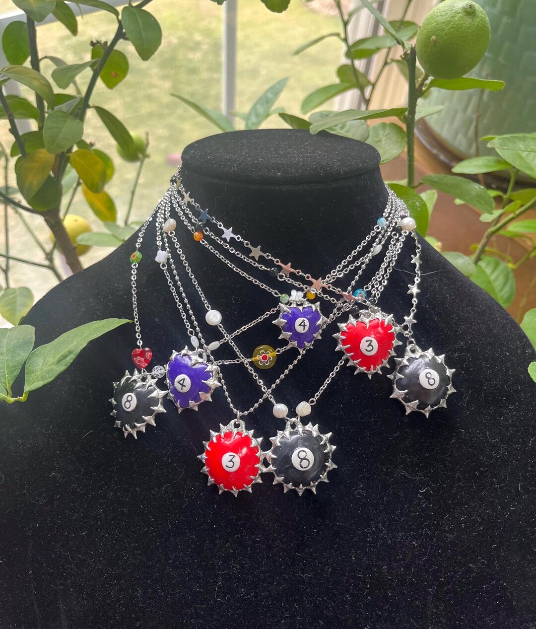 Soldered Billiard Ball Pendant Necklaces / 8 Ball Neckalce / Soldered ...