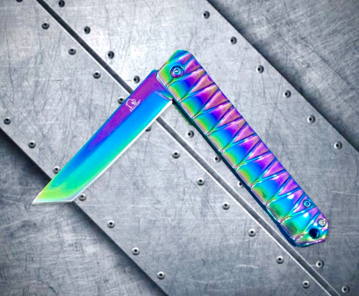 Collectible Rainbow Mini Folding Katana Spring Assisted Open - Etsy