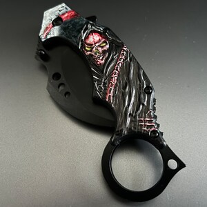 7” Red Skull Grim Reaper Tactical Claw Karambit Assisted Open Folding ...