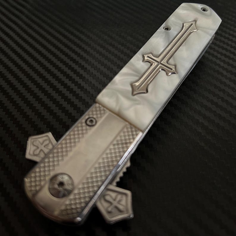 9” Pink Cross Cute Knife Spring Assisted Open Folding Knife. 3D Cross ...
