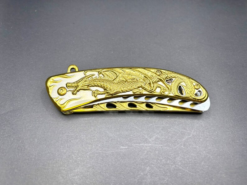 8 Gold Dragon Engraved Cute Spring Assisted Open Blade - Etsy