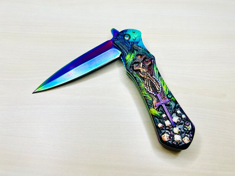8 Rainbow Skull Devil Cute Cross Knife Tactical Spring - Etsy