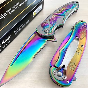 8 Rainbow Wolf Tactical Spring Assisted Open Blade Folding Pocket Knife ...