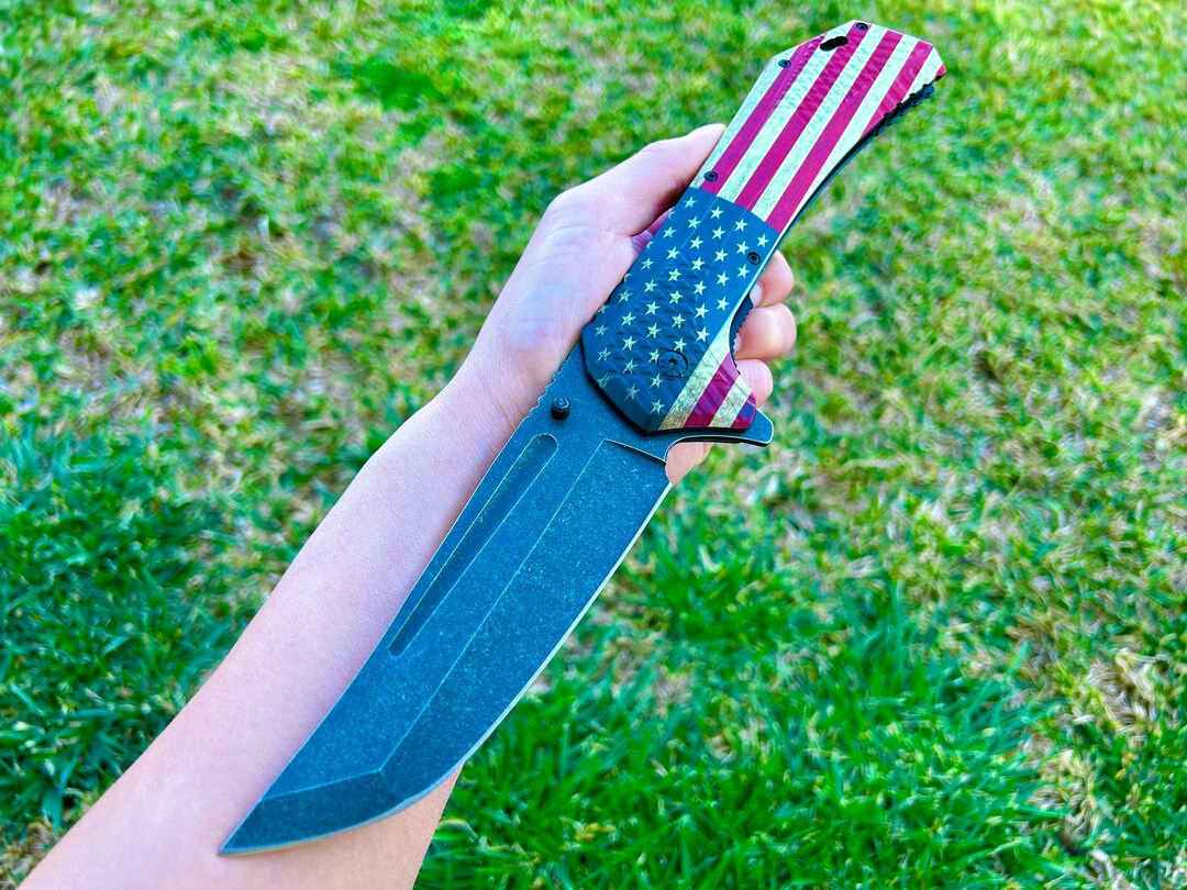 12.25 Giant USA Flag Knife Tactical Spring Assisted Open Blade Folding ...