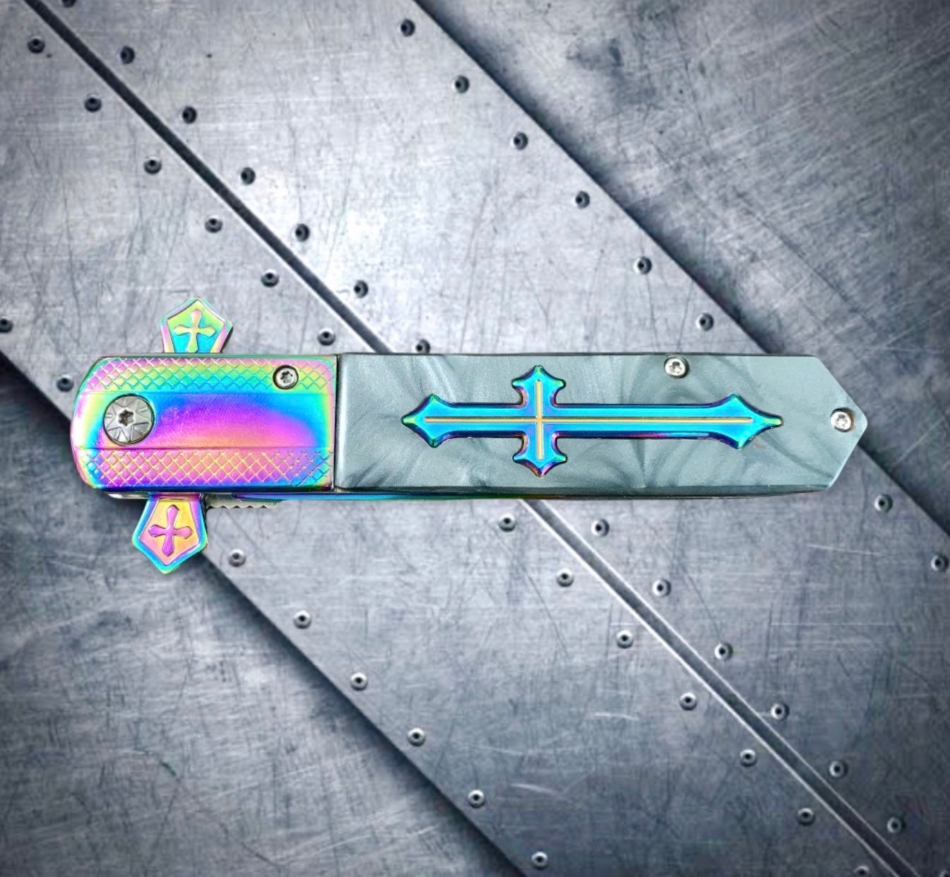 Collectible Pink Cross 9” Cute Pocket Knife. Spring Assisted Open ...