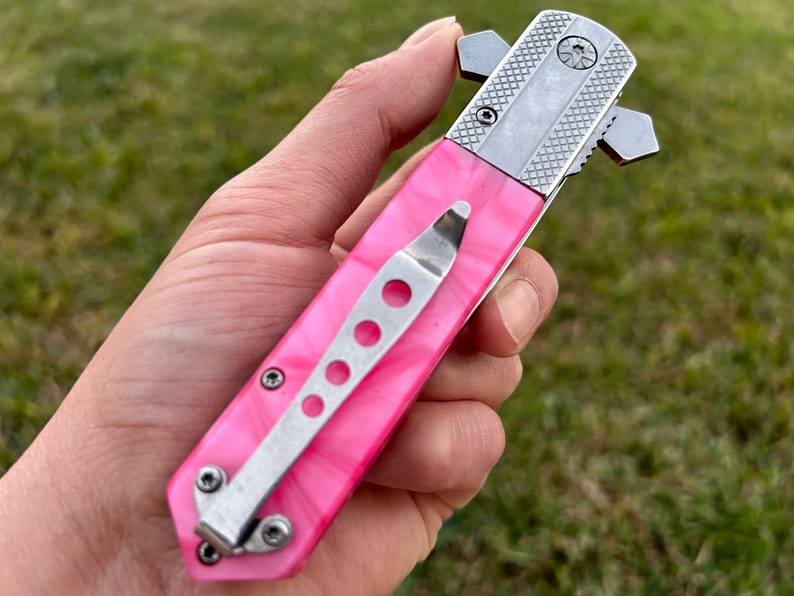 9” Pink Cross Cute Knife Spring Assisted Open Blade Folding Pocket ...