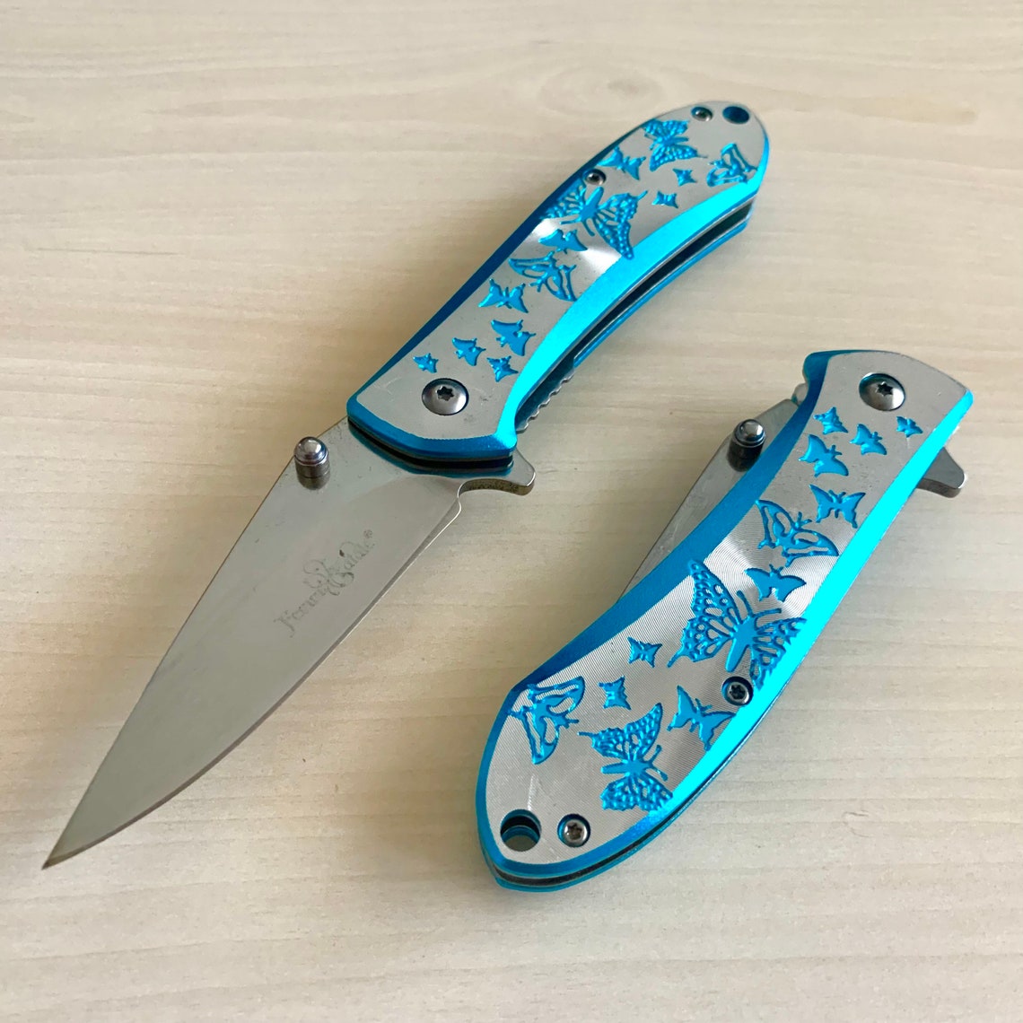 Blue Cute Knife 6.75 Tactical Spring Assisted Folding Pocket - Etsy