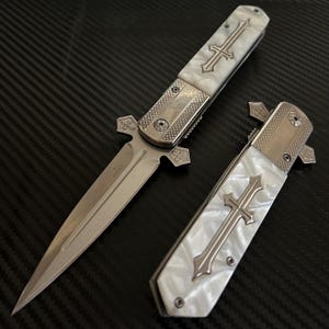 9” Pink Cross Cute Knife Spring Assisted Open Folding Knife. 3D Cross ...