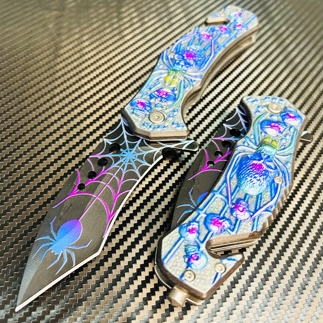 8.5” Purple Spider Tactical Spring Assisted Open Blade Folding Pocket ...