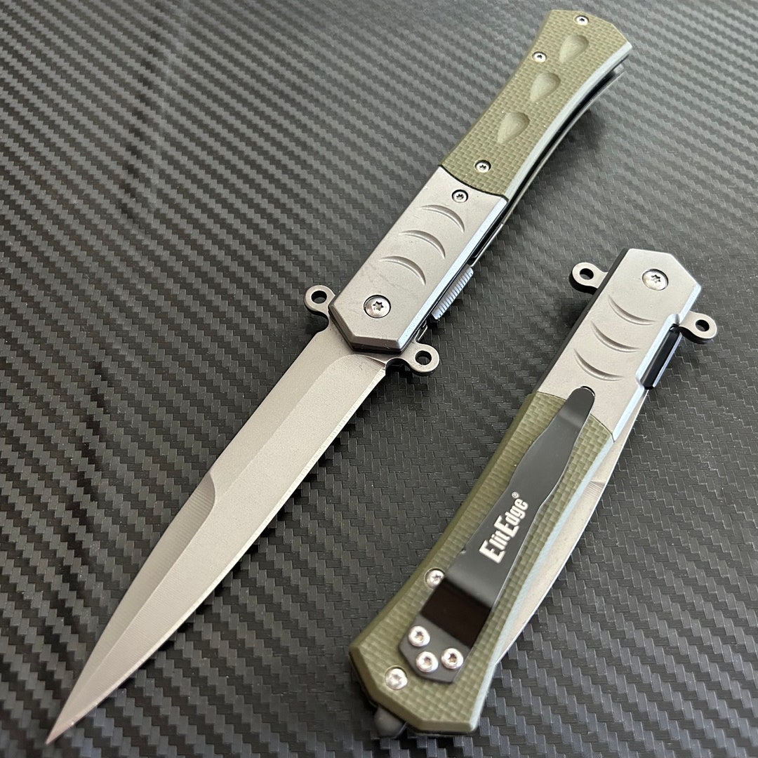 9” Military Collection G10 Green Handle Spring Assisted Folding Pocket ...